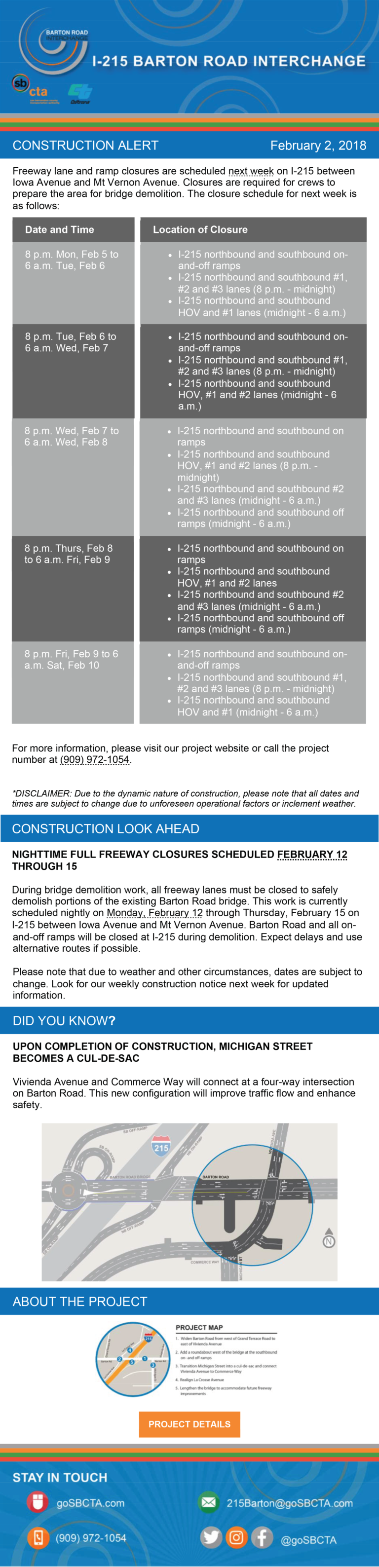 Advisory Alert: Barton Road Construction Notice - SBCTA