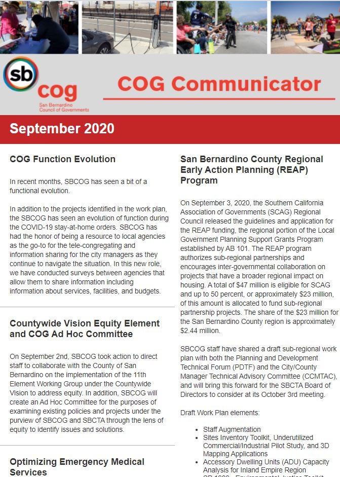 COG Communicator: September 2020 Edition Released - SBCTA