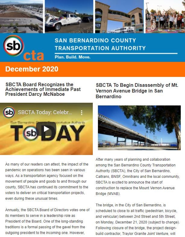 goSBCTA Newsletter: December 2020 Edition Released - SBCTA