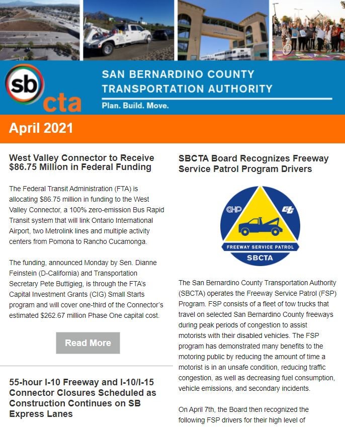 goSBCTA Newsletter: April 2021 Edition Released - SBCTA