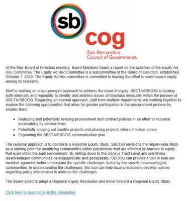 SBCOG: Adoption of Regional Equity Resolution - SBCTA