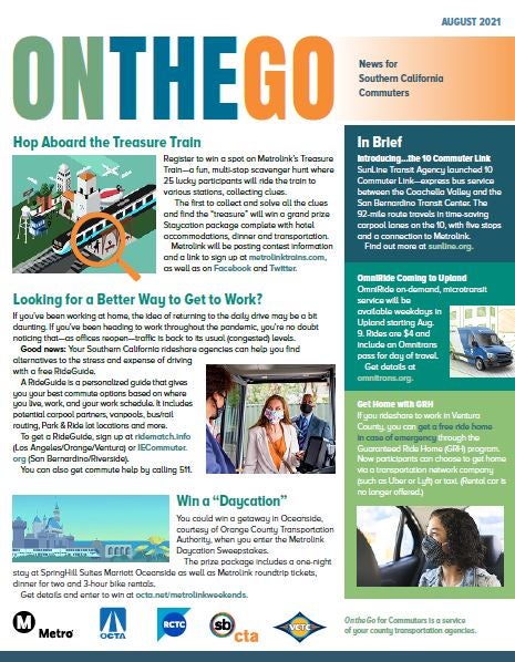 On-the-Go Commuter Newsletter: August 2021 Edition Released - SBCTA