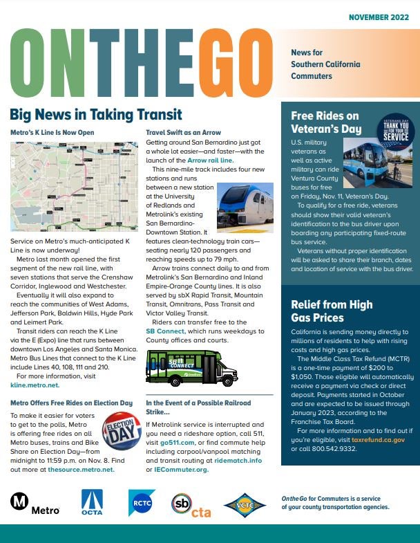 On-the-Go Commuter Newsletter: November 2022 Edition Released - SBCTA